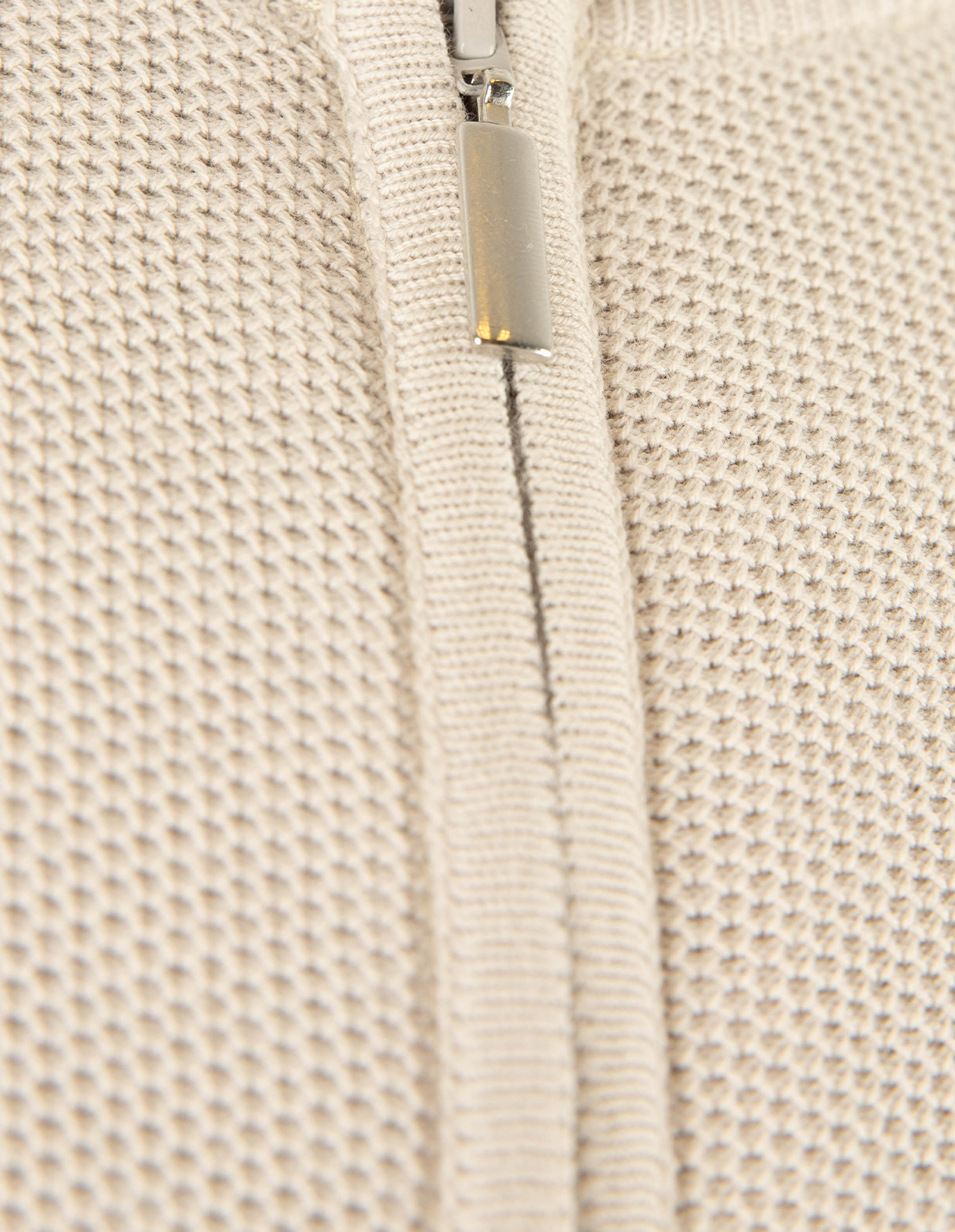 Zip-Cardigan Tröja Bomull Strukturstickad Beige