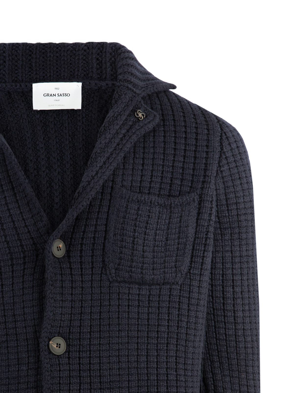 Cardigan Rustik Strukturstickad Ull Navy