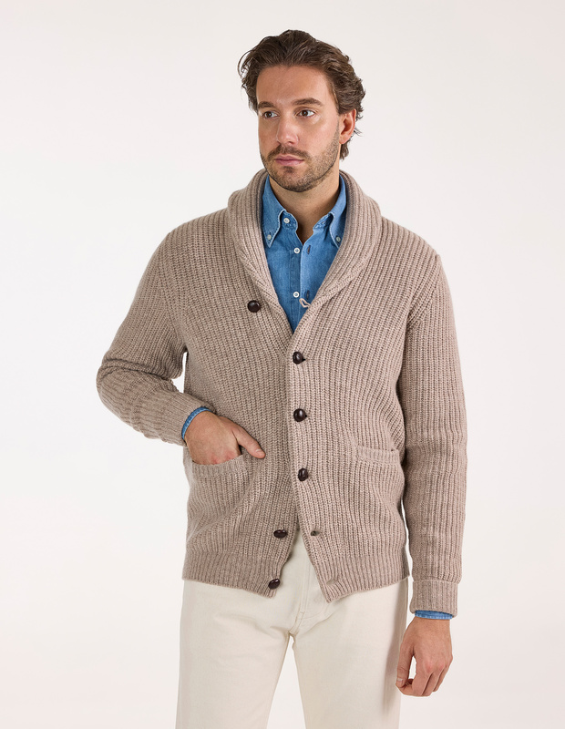 Unsworth Cardigan Lammull Ljusbeige